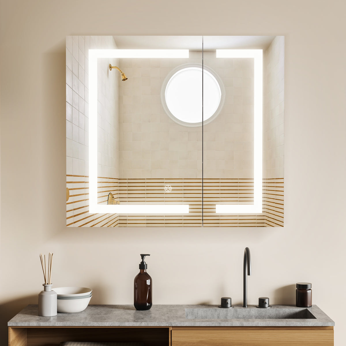 Hemnes Rectangle Frameless Surface-Mount/Recessed LED Lighted Bathroom – Altair Design USA