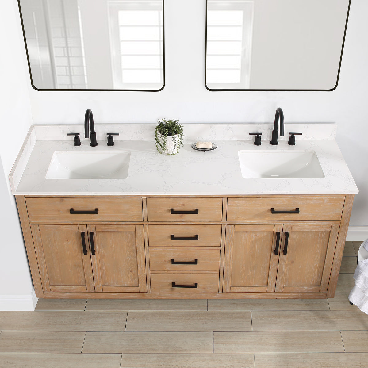 Gavino 72" Double Bathroom Vanity with Composite Stone Countertop ...