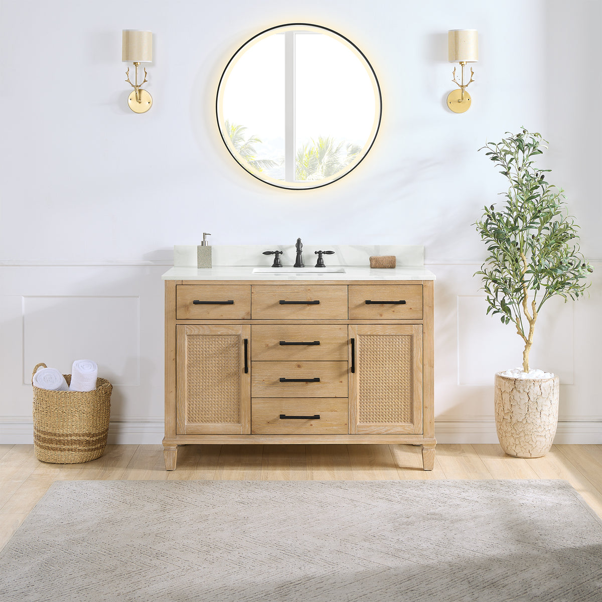 Solana 48" Single Bathroom Vanity in Weathered Fir with Calacatta Whit ...