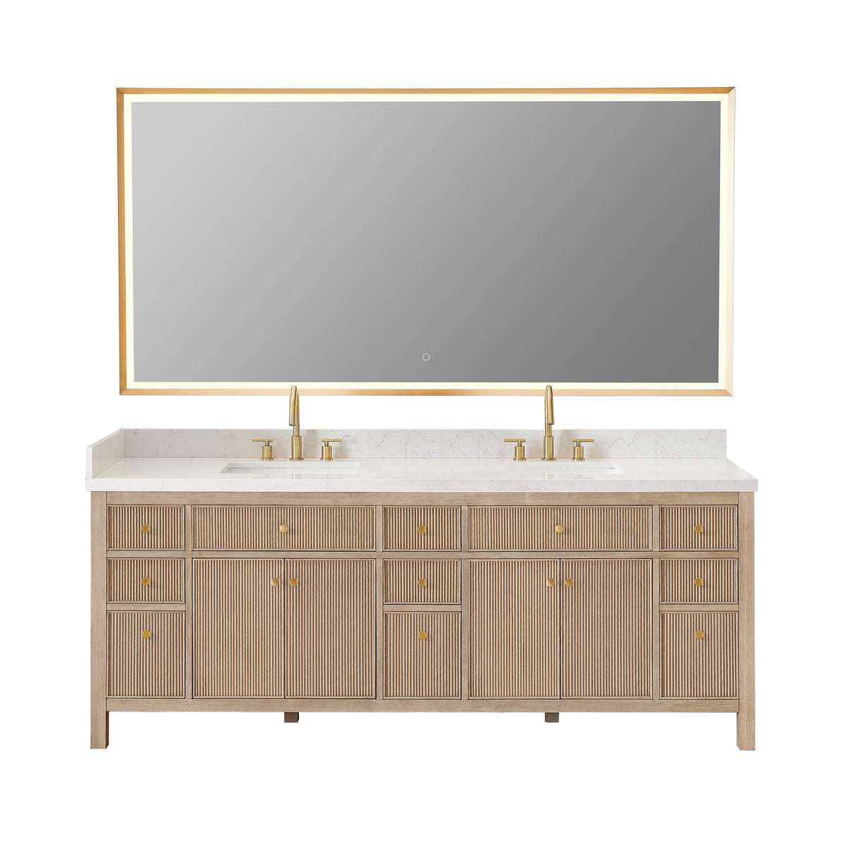 Cerrito 84" Double Bathroom Vanity with Grain White Engineered Stone C ...