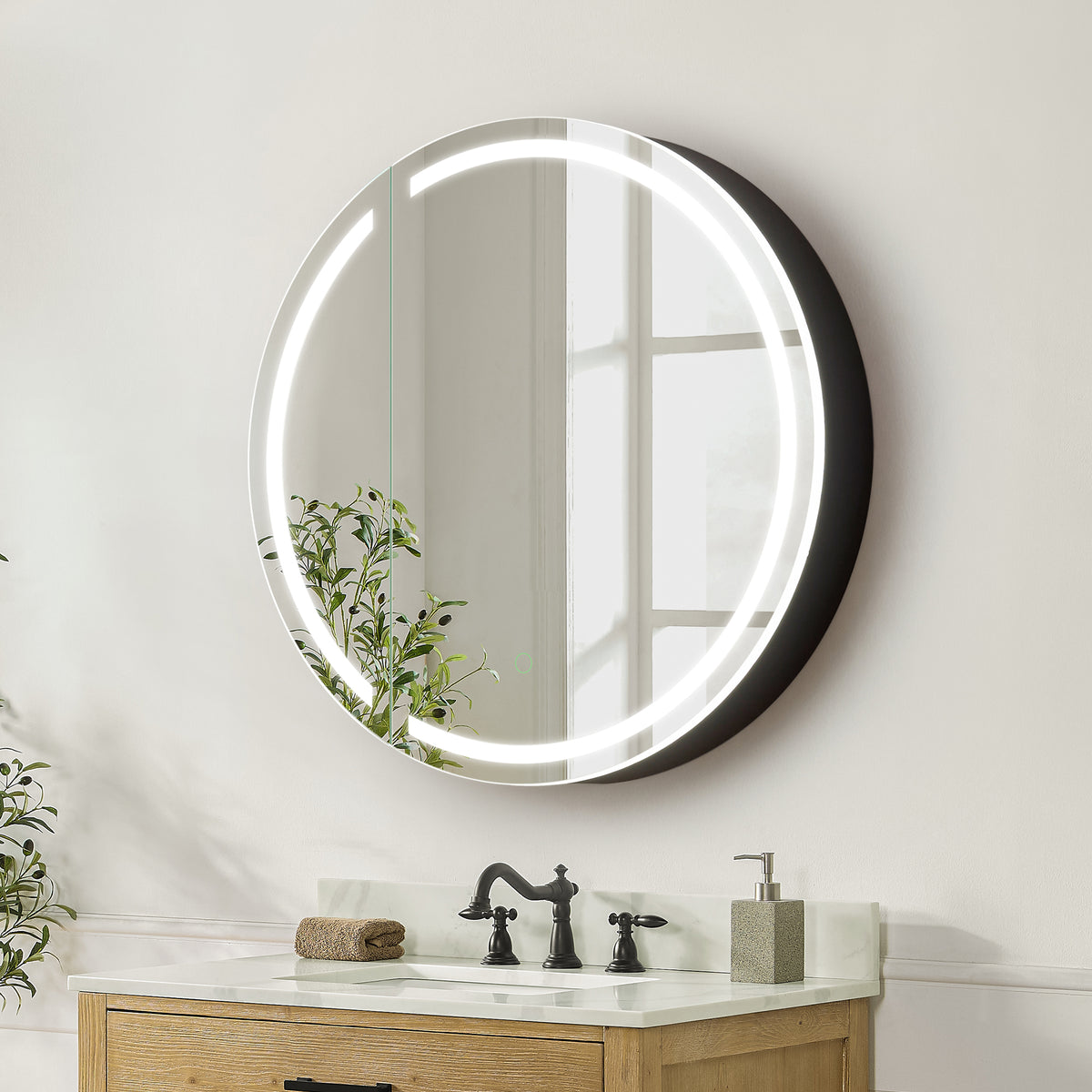 Radiant Round Frameless Surface-Mount LED Lighted Bathroom Mirror Medi ...