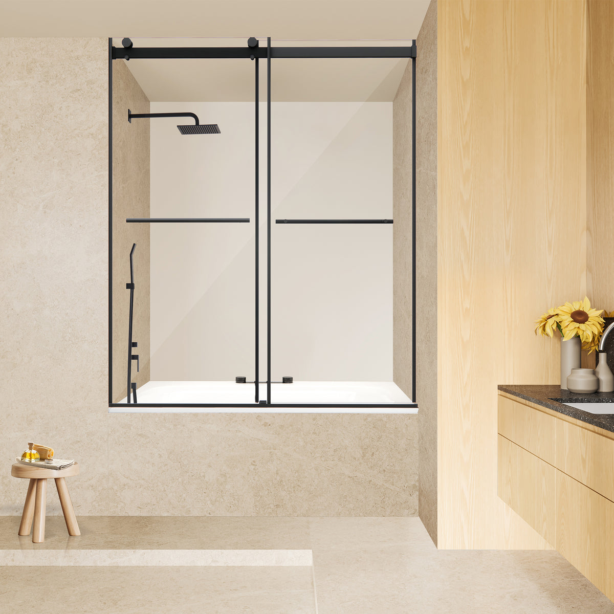 Belizzi 60" W x 58" H By Pass Frameless Exposed Roller Tub Door in Mat ...