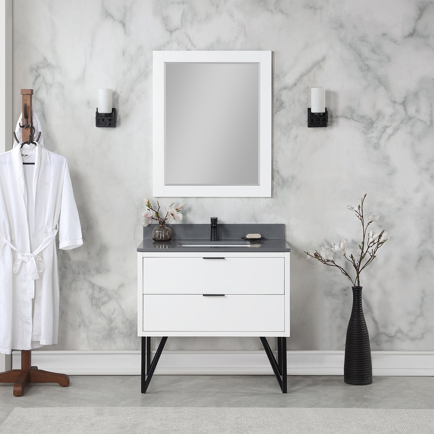 Helios 36" Single Bathroom Vanity Set with Concrete Gray Stone Counter – Altair Design USA
